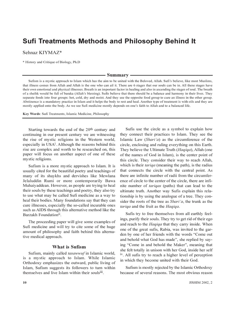 Sufi Treatments Methods and Philosophy Behind It: Exploring the ...