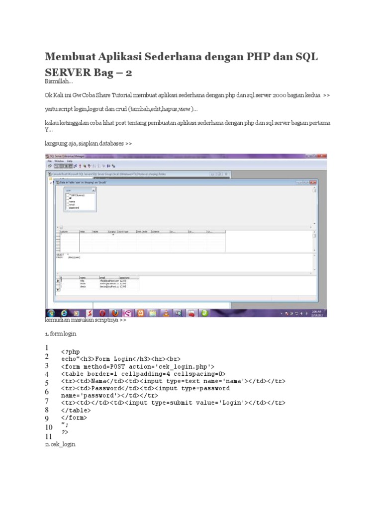 Membuat Aplikasi Sederhana Dengan PHP Dan SQL SERVER Bag | PDF ...