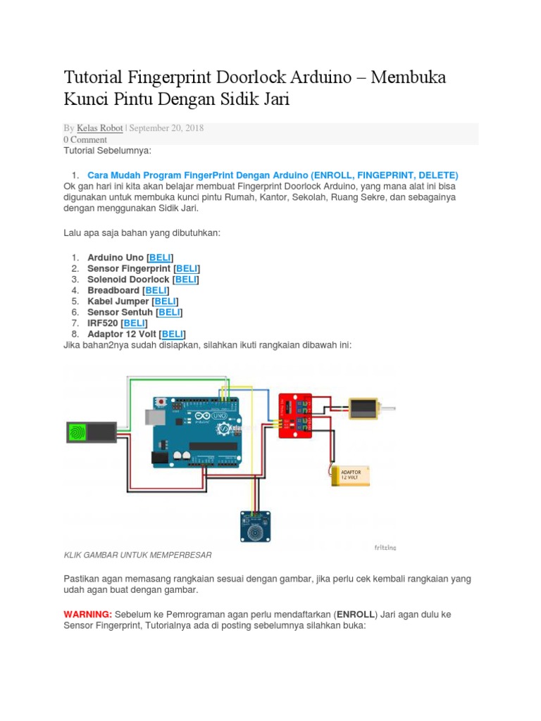 Tutorial Fingerprint Doorlock Arduino | PDF