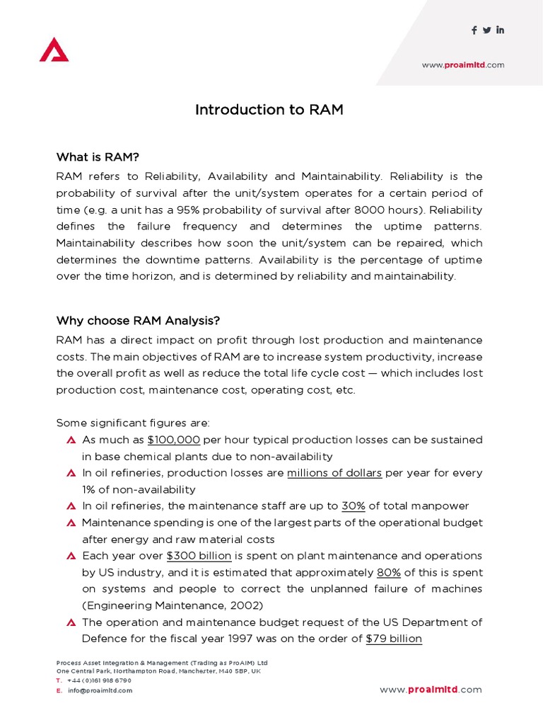 Introduction To RAM | PDF | Reliability Engineering | Systems Science