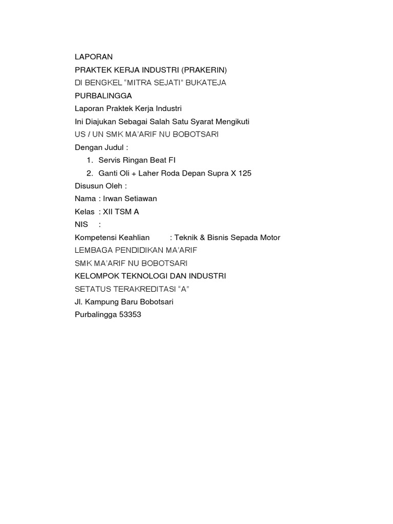 Laporan PKL Irwan Setiawan | PDF