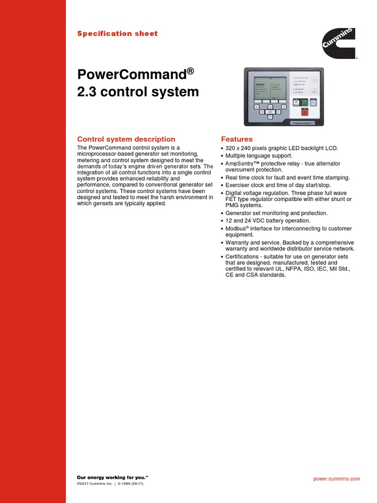 Powercommand 2.3 Control System: Specification Sheet | PDF | Relay ...