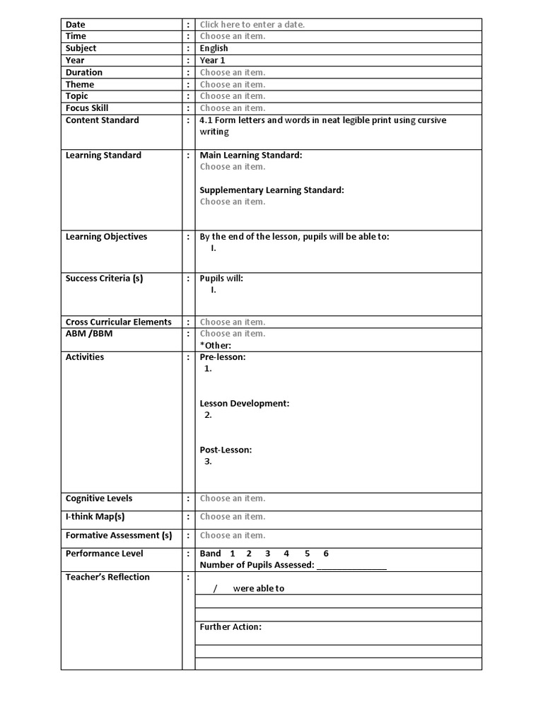 Year 1 Lesson Plan Format | PDF | Lesson Plan | Educational Psychology
