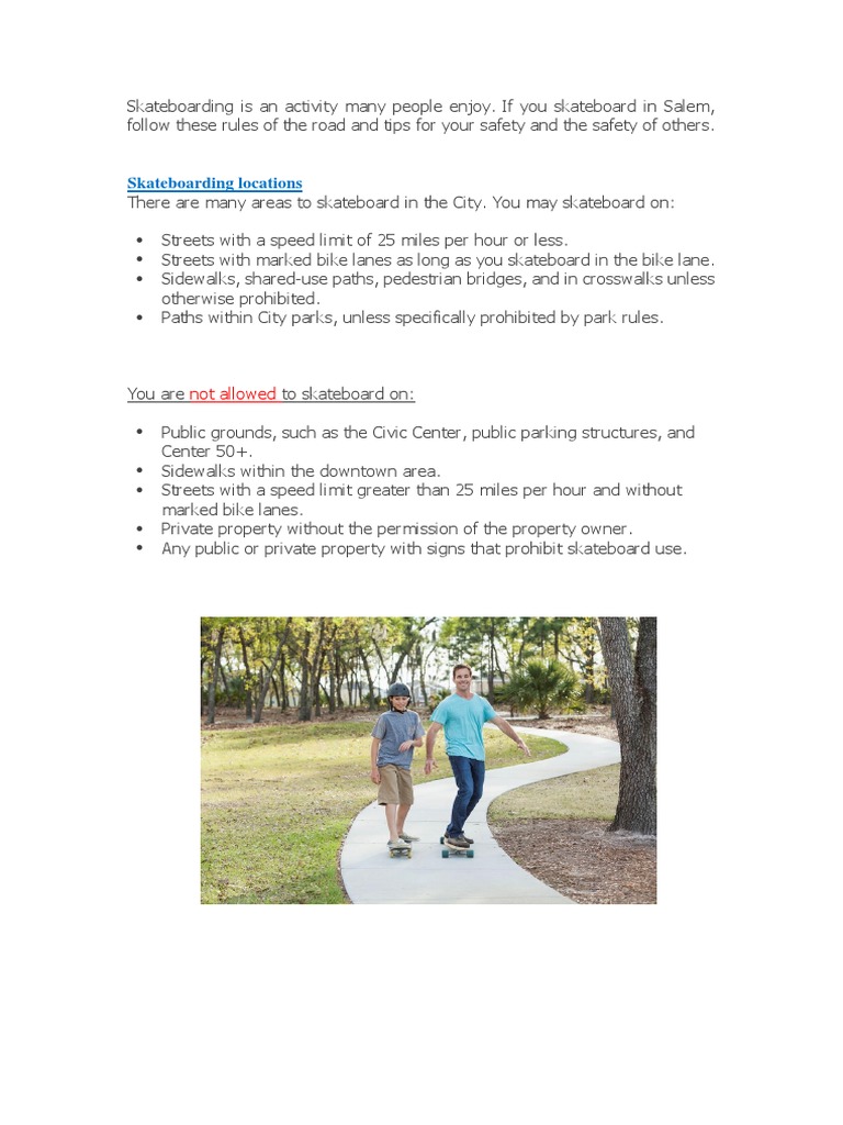 Salem Skateboarding Rules and Safety Tips | PDF