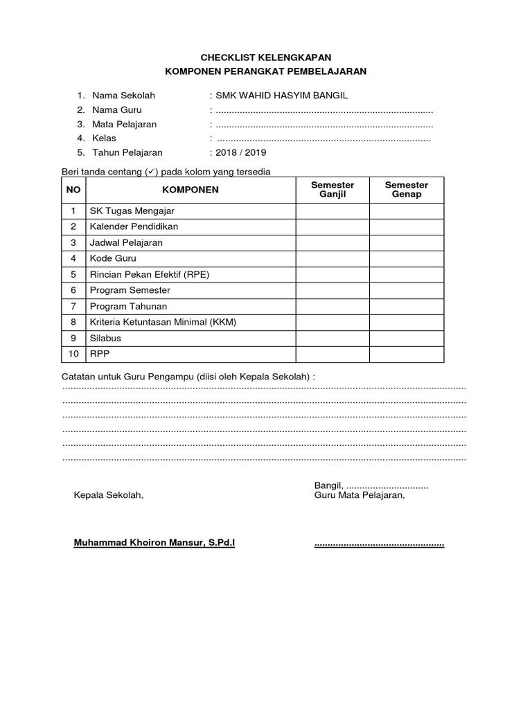 Checklist Perangkat Pembelajaran Guru | PDF | Karier & Perkembangan ...