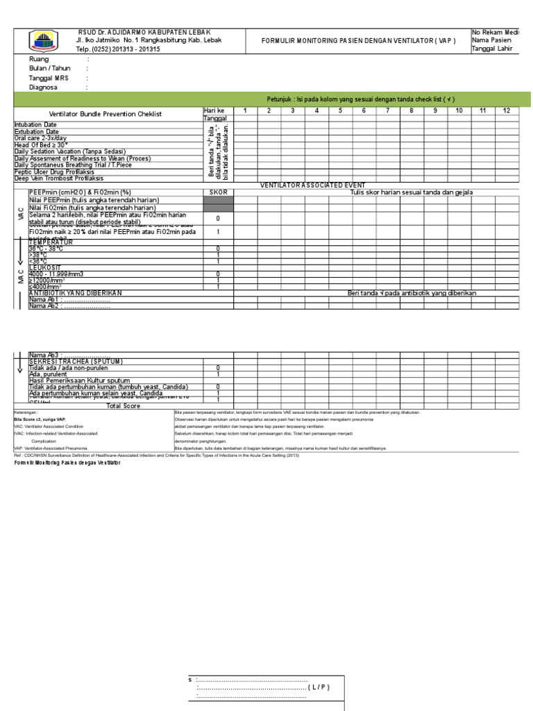 Form Surveilans HAIs HAP & VAP | PDF