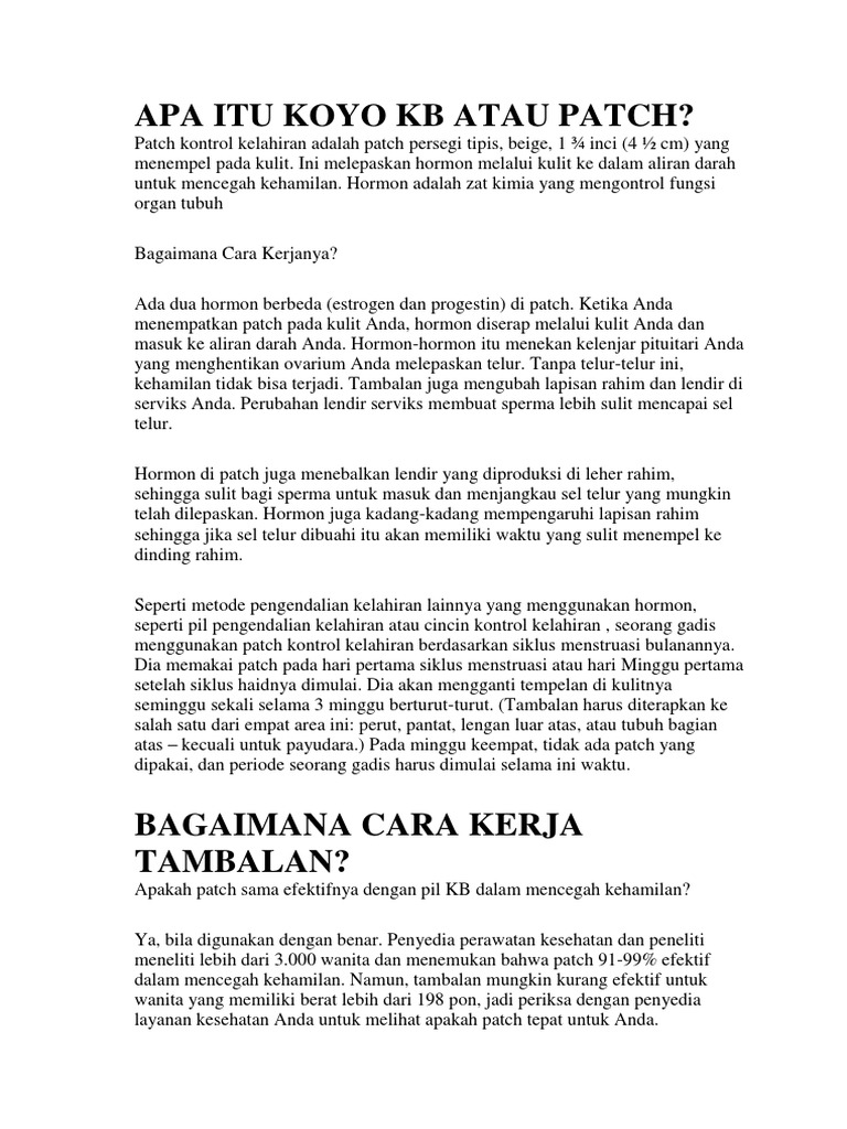 Apa Itu Koyo KB Atau Patch | PDF