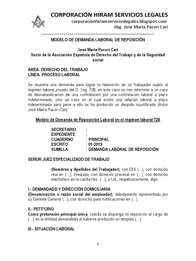 Modelo de Demanda Laboral de Reposición Laboral - Autor José María ... Modelo de Demanda Laboral de Reposición Laboral - Autor José María ...