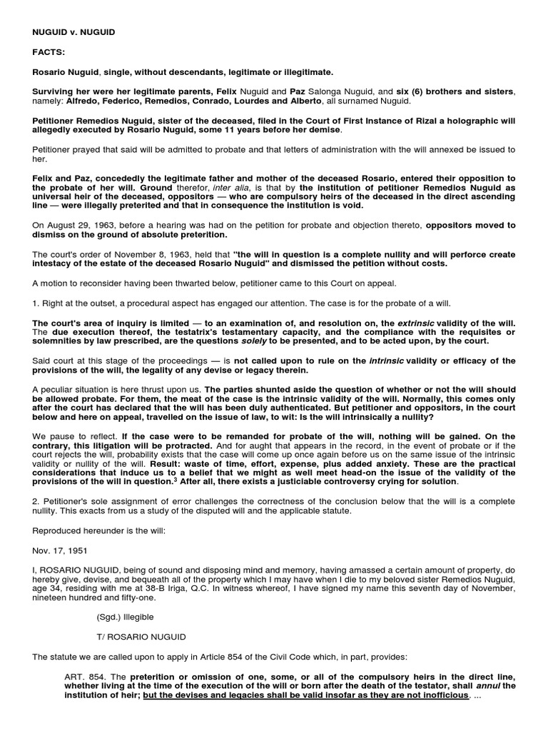 Nuguid Vs Nuguid DIGEST | PDF | Will And Testament | Inheritance