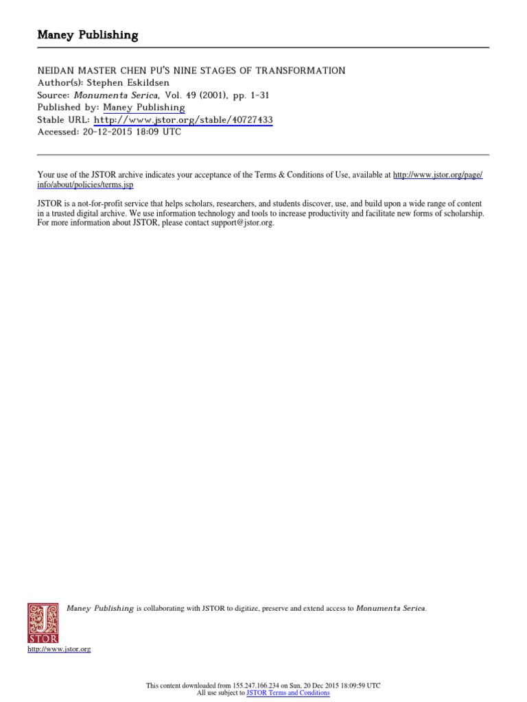 Neidan Master Chen Pu's Nine Stages of Transformation PDF | PDF | Neidan