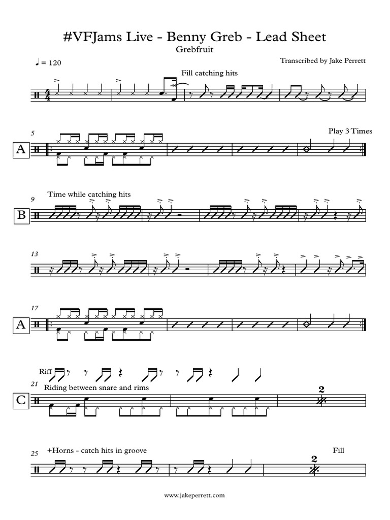 Benny Greb VFJams LIVE Lead Sheet 1 PDF | PDF | Entertainment (General)