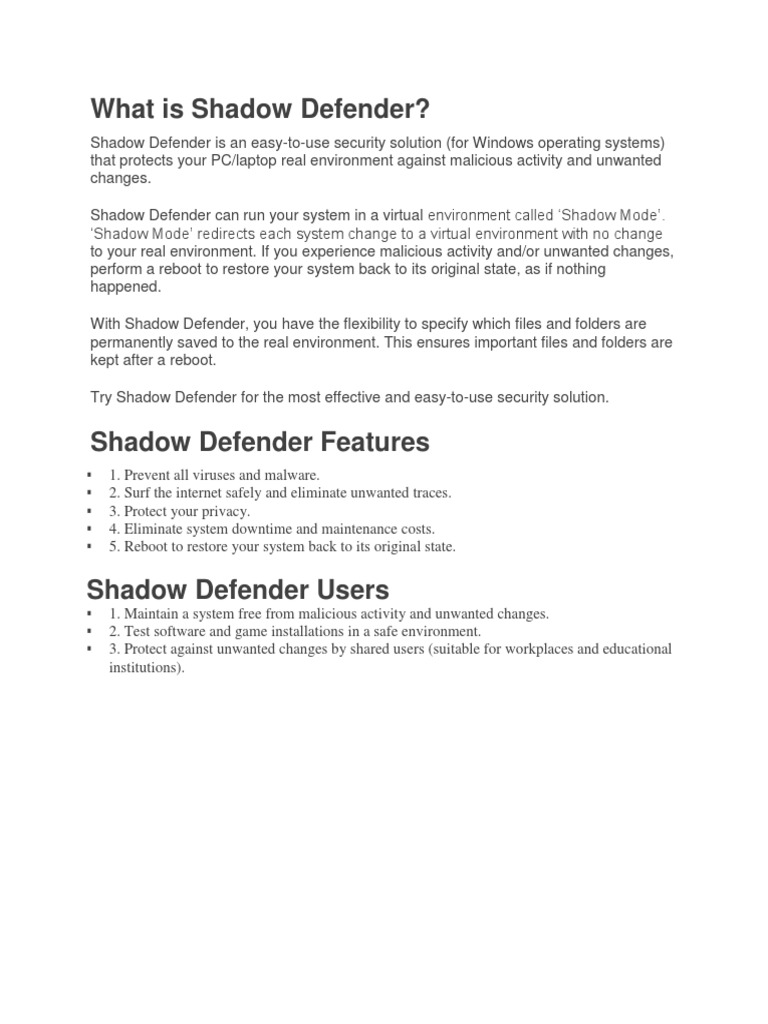 What Is Shadow Defender? | PDF
