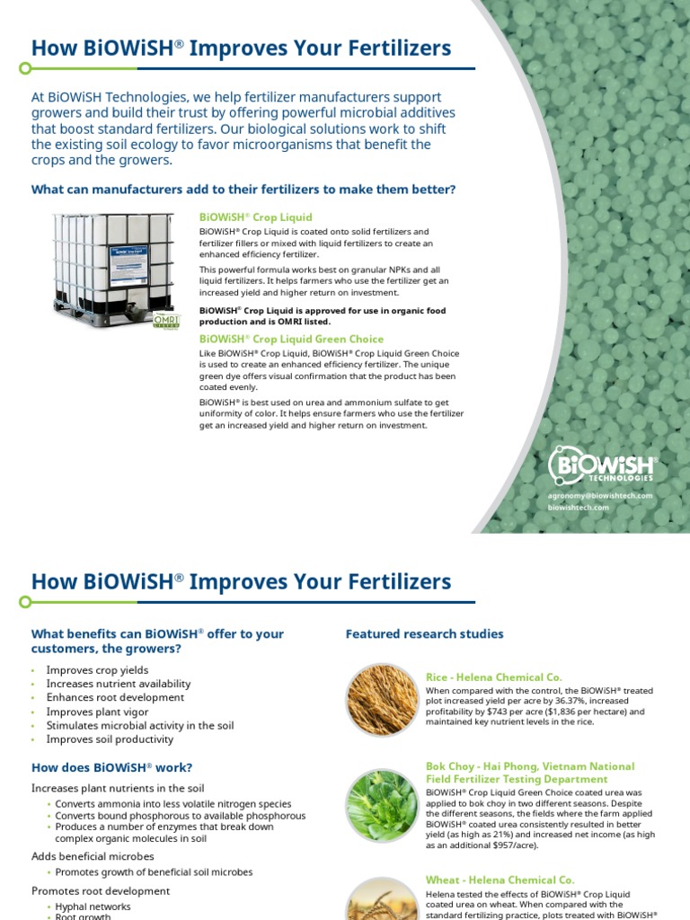 BiOWiSH Agronomy Benefits - Crop Liquid | PDF | Fertilizer | Urea