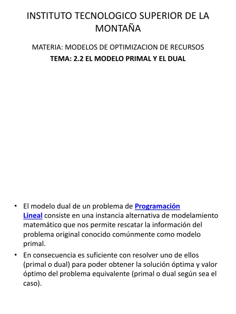 Modelo Primal y Dual | PDF | Áreas de informática | Matemáticas Aplicadas