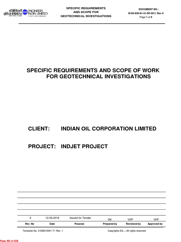 EIL Specifications For Geotechnical Investigations | PDF | Geotechnical Engineering | Deep ...