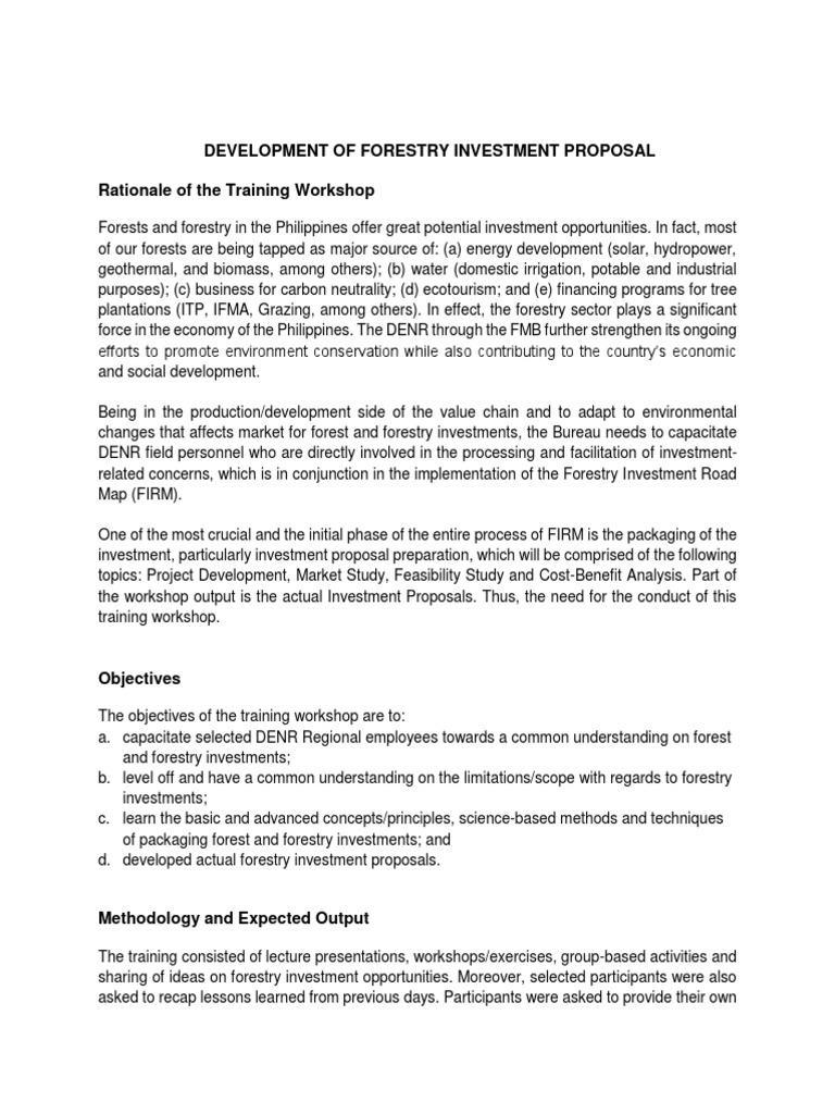Workshop Design Forestry Investment Proposal Preparation | PDF ...
