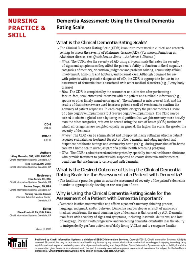 Dementia Assessment - Using the Clinical Dementia Rating Scale ...