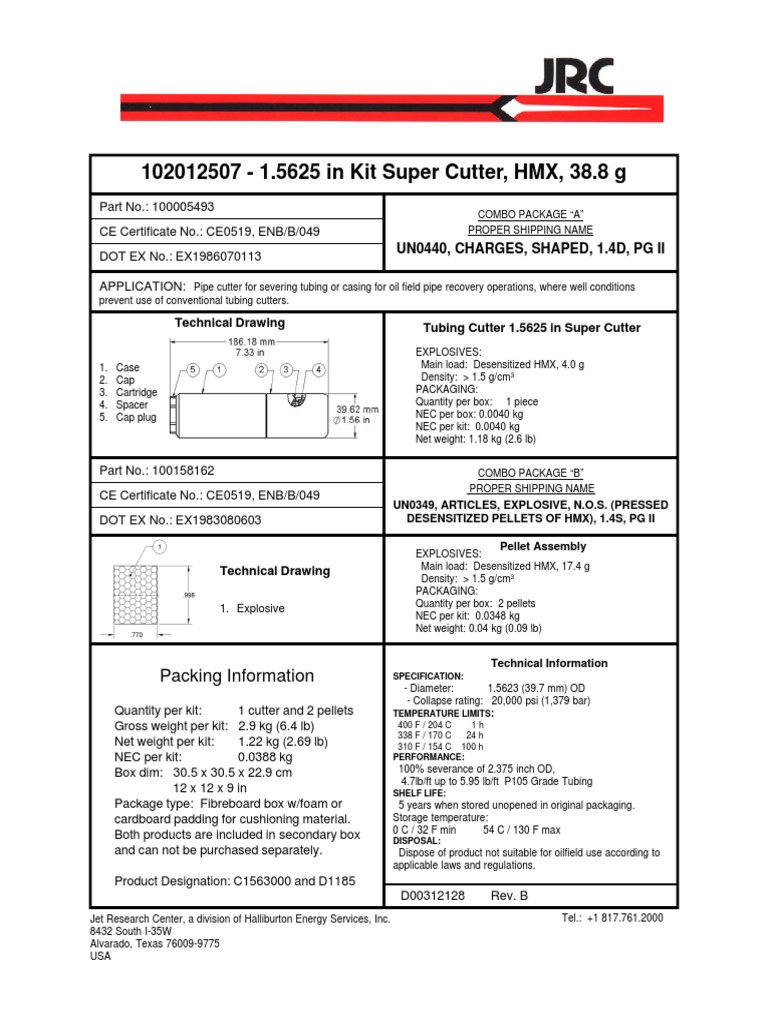 1.5625 in Kit Super Cutter, HMX, 38.8 G: Packing Information | PDF ...