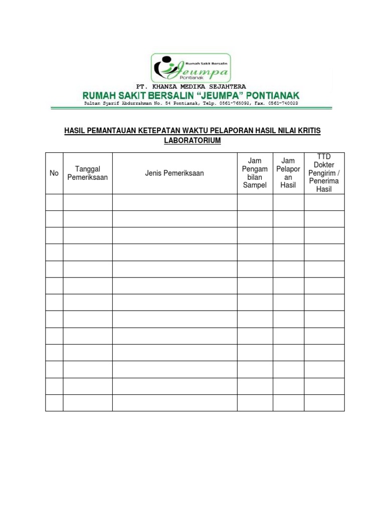 Bukti Pemantauan Ketepatan Waktu Pelaporan Hasil Nilai Kritis Lab | PDF