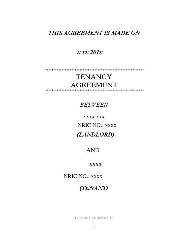 Tenancy Agreement Example | PDF | Leasehold Estate | Landlord
