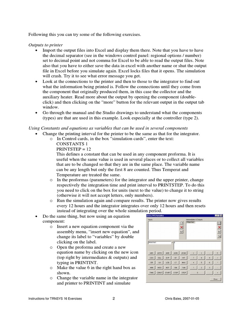 Outputs To Printer: Instructions For TRNSYS 16 Exercises Chris Bales, 2007-01-05 | PDF ...