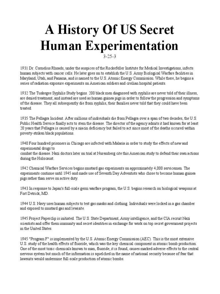 A History of US Secret Human Experimentation-4 | PDF | Biological ...