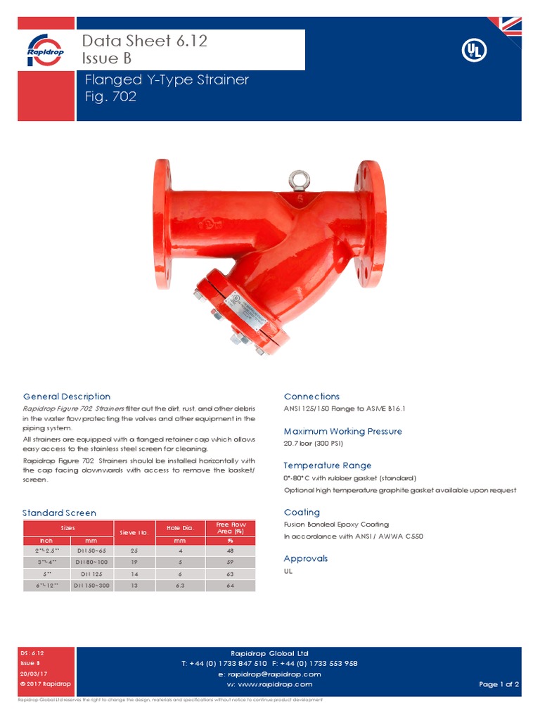 612 B Fig702 Flanged y Type Strainer Ul | PDF | Building Materials ...