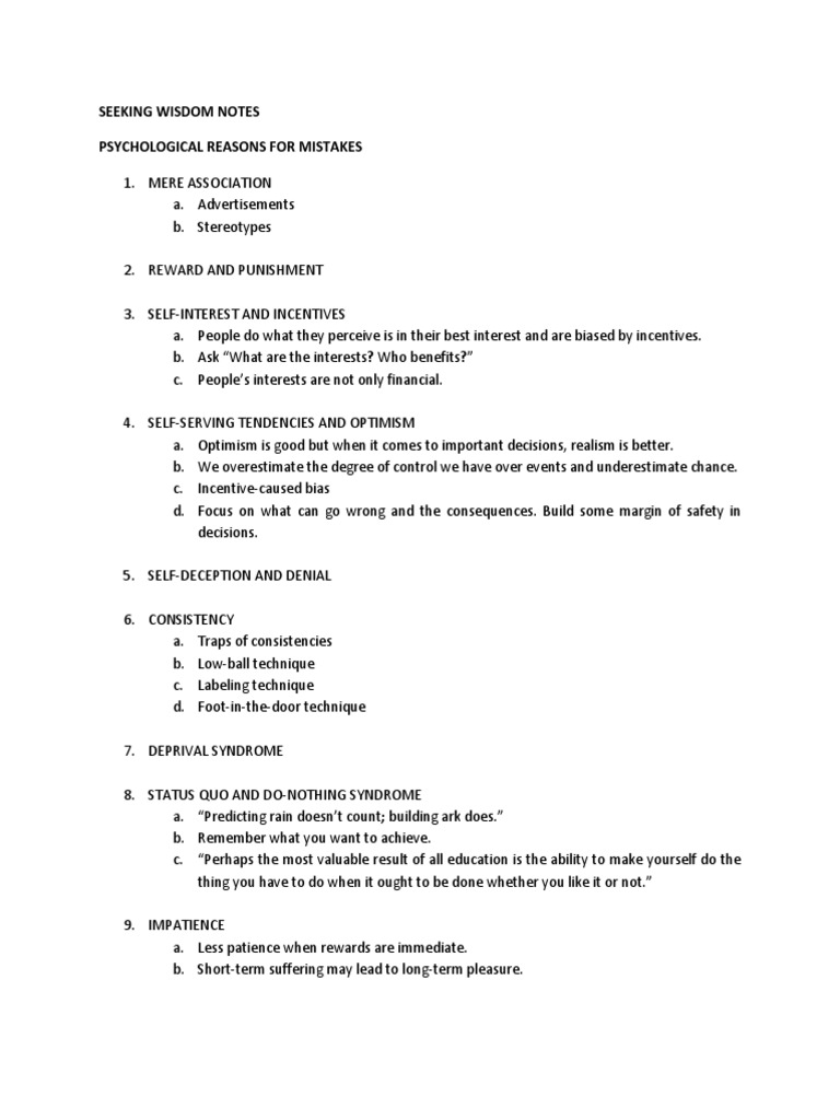 Seeking Wisdom - Peter Bevelin Points To Ponder | PDF | Social ...