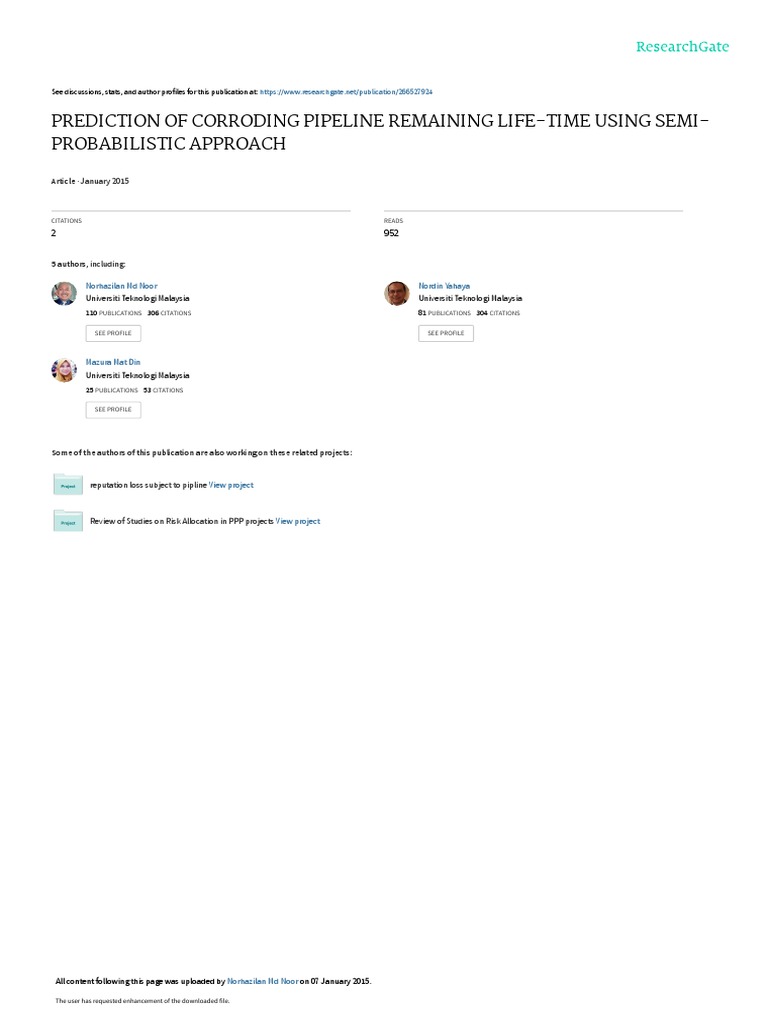 Prediction of Corroding Pipeline Remaining Life Time Using Semi Probabilistic Approach | PDF ...