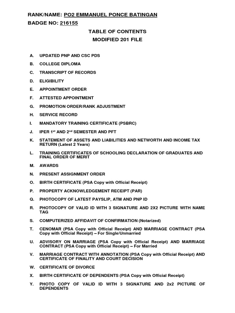 201 Table | PDF