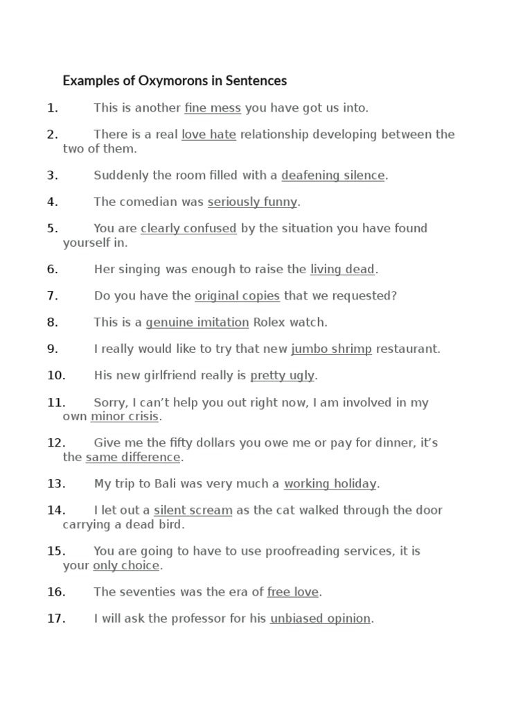 Examples of Oxymorons in Sentences | PDF