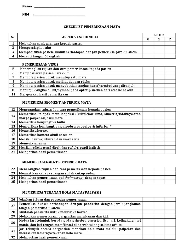 Checklist Pemeriksaan Mata-Revisi Nov 2018 | PDF