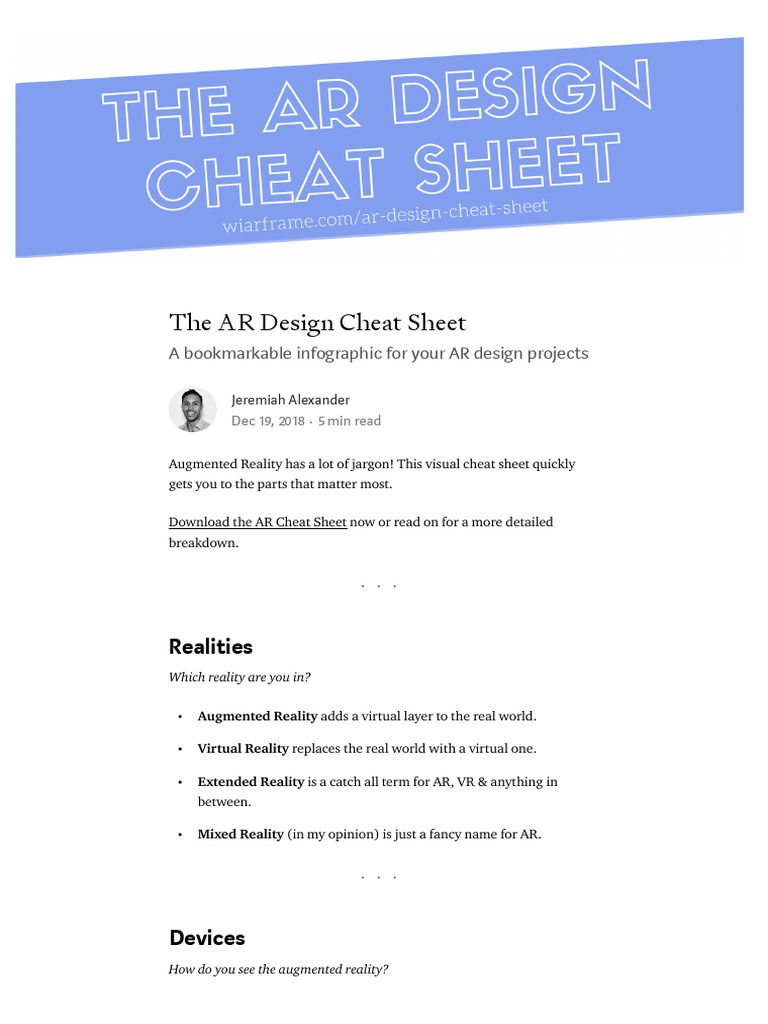 AR Design Cheat Sheet for Developers | PDF | Augmented Reality ...
