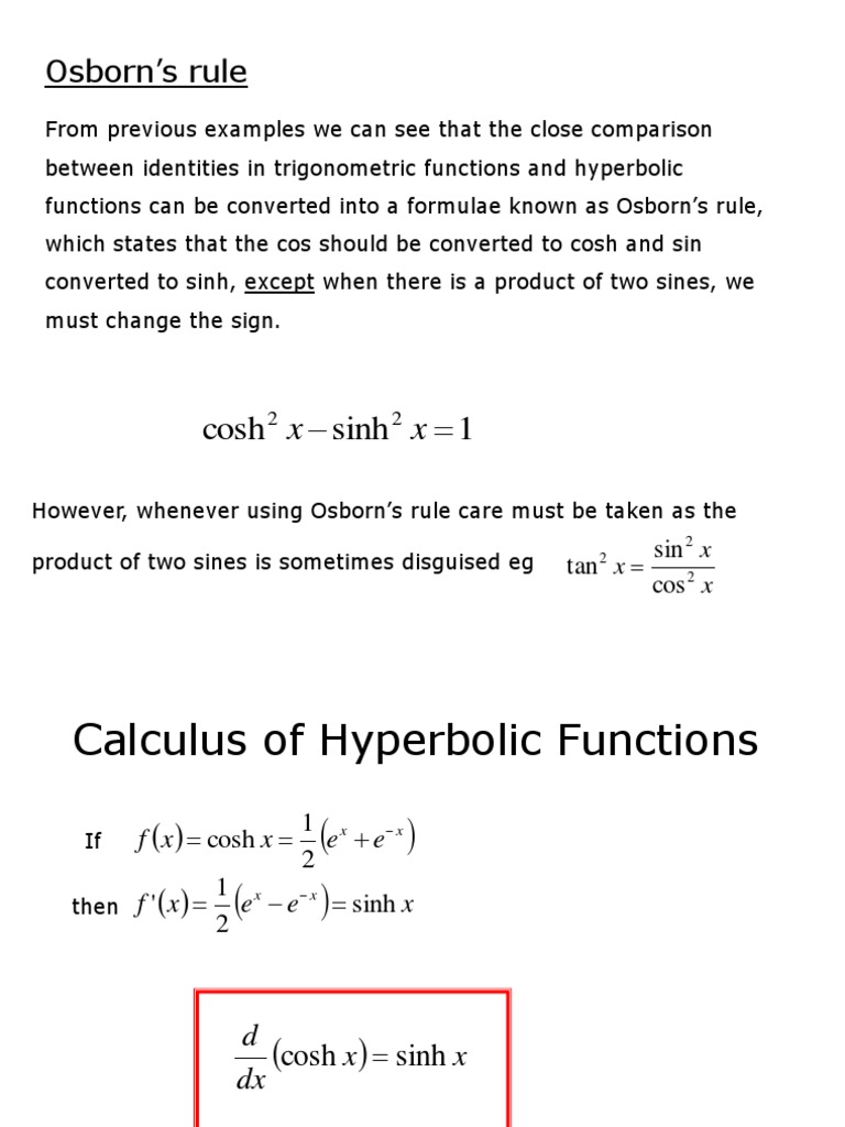 Calculus Of Hyperbolic Functions Pdf Sine Trigonometric Functions