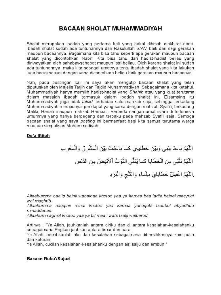 Bacaan Sholat Lengkap Muhammadiyah | PDF