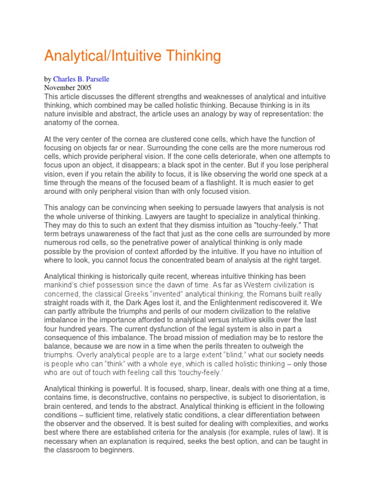 Analytical/Intuitive Thinking: Charles B. Parselle | PDF | Analogy ...