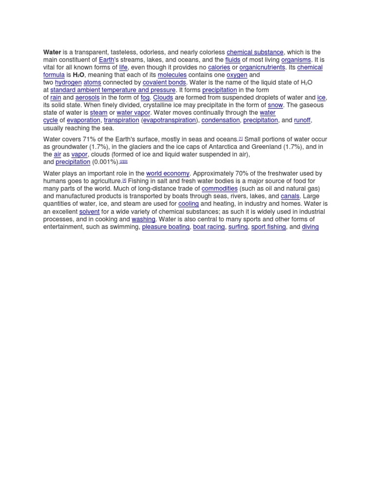 Water Is A Transparent, Tasteless, Odorless, and Nearly Colorless | PDF ...