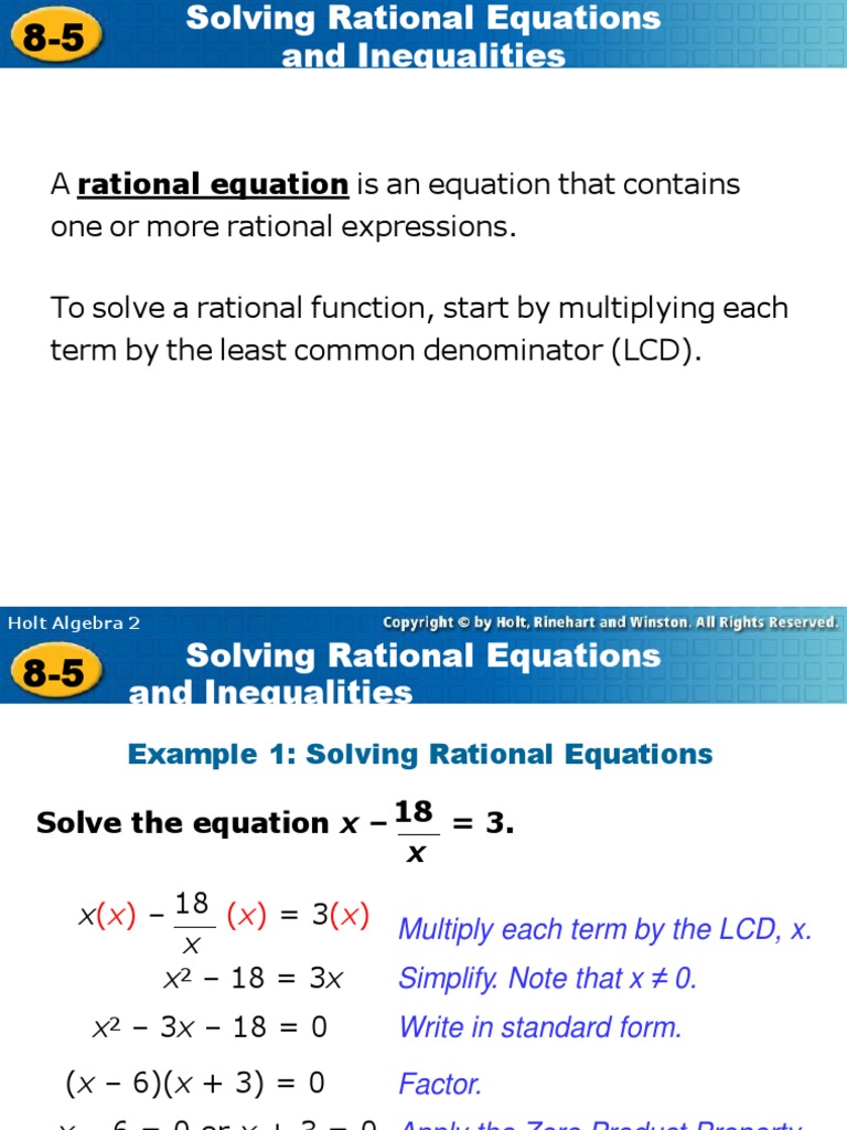 8-5 Rational Equations | PDF | Equations | Fraction (Mathematics)