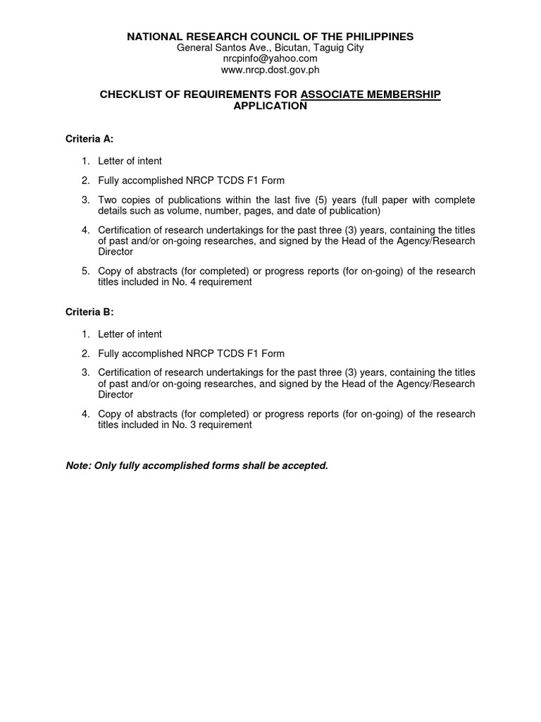 Associate - Checklist of Requirements | PDF