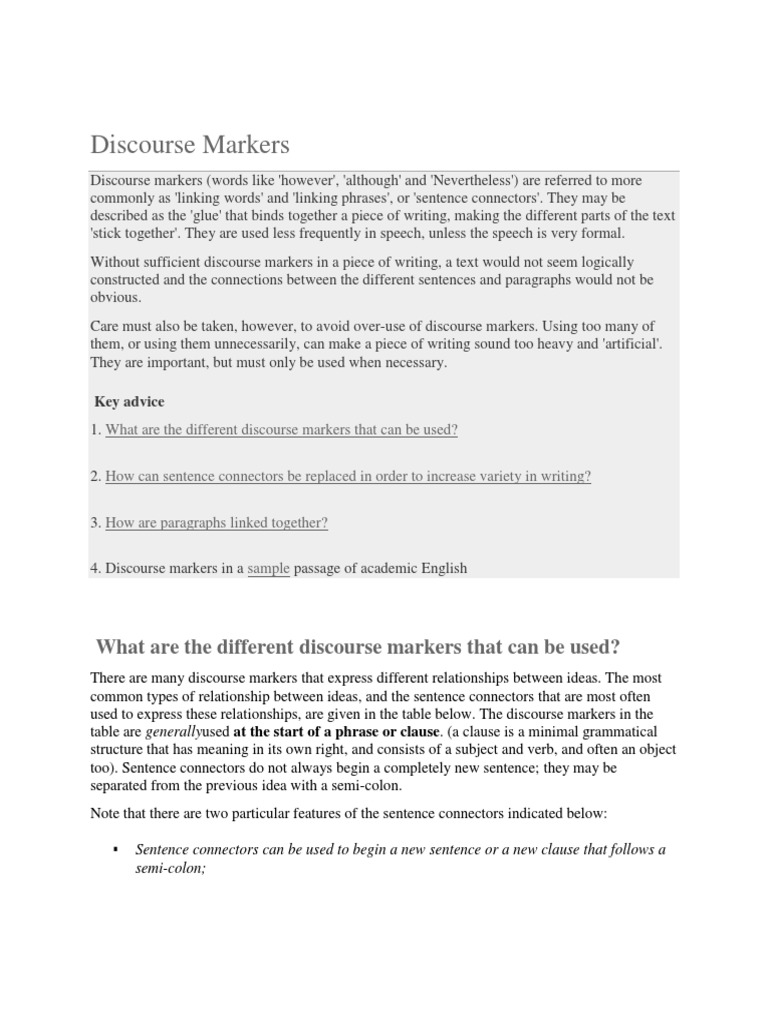 Discourse Markers: What Are The Different Discourse Markers That Can Be ...