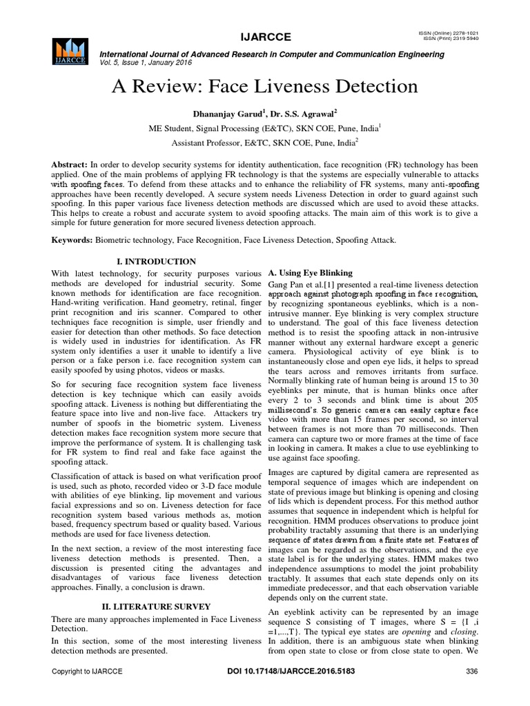 A Review: Face Liveness Detection: Ijarcce | PDF | Authentication | Areas Of Computer Science