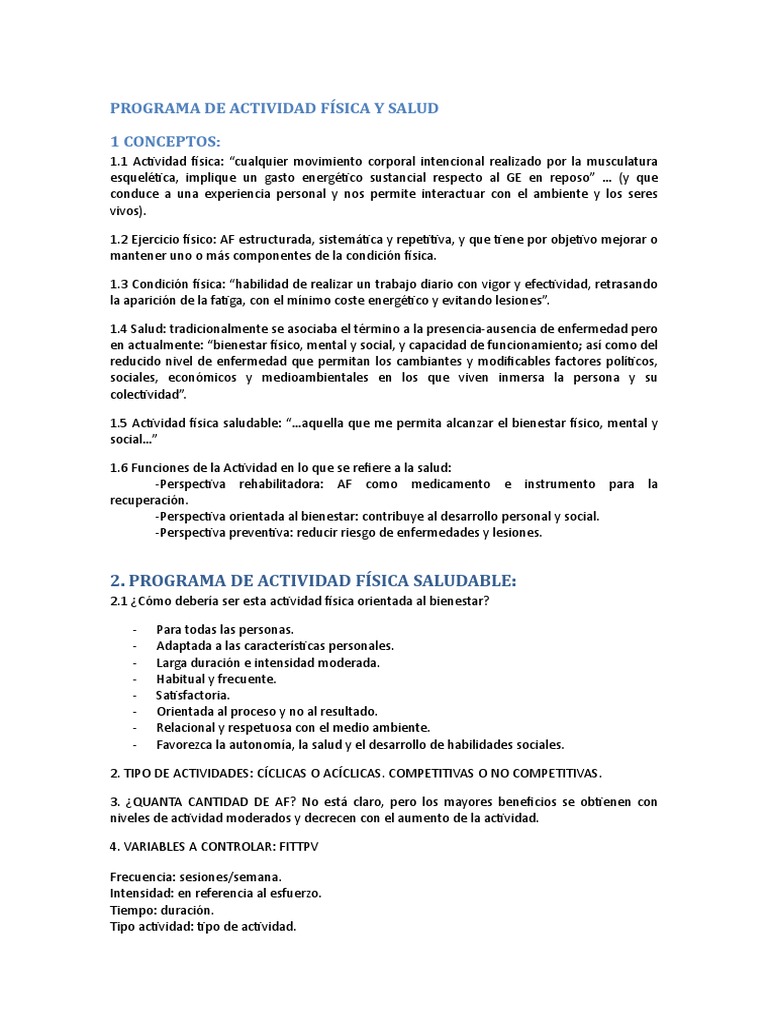 Programa Actividad Física y Salud | PDF | Especialidades Medicas ...