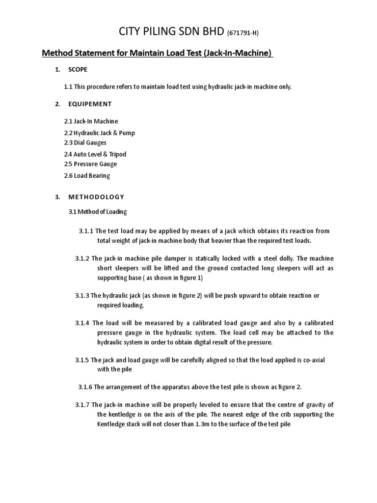 Method Statement For Maintain Load Test - City | PDF | Deep Foundation ...