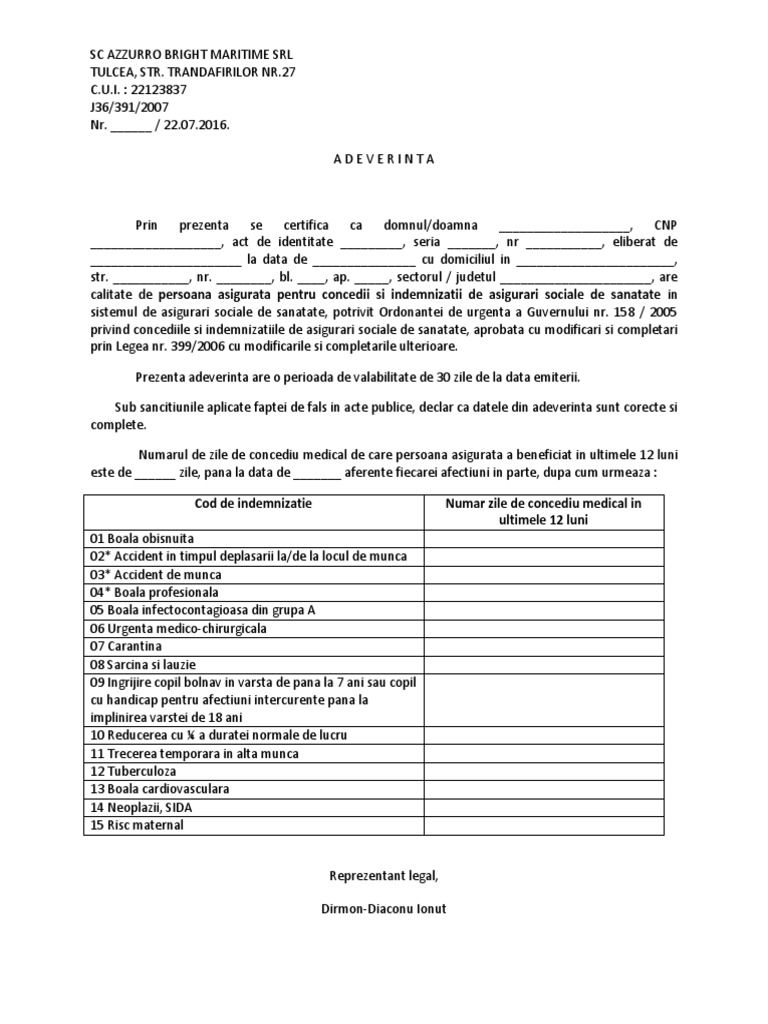 Adeverinta - Model | PDF