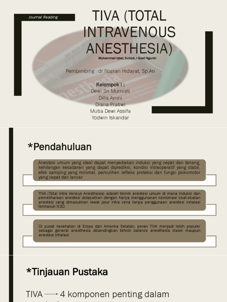 TIVA (Total Intravenous Anesthesia) | PDF