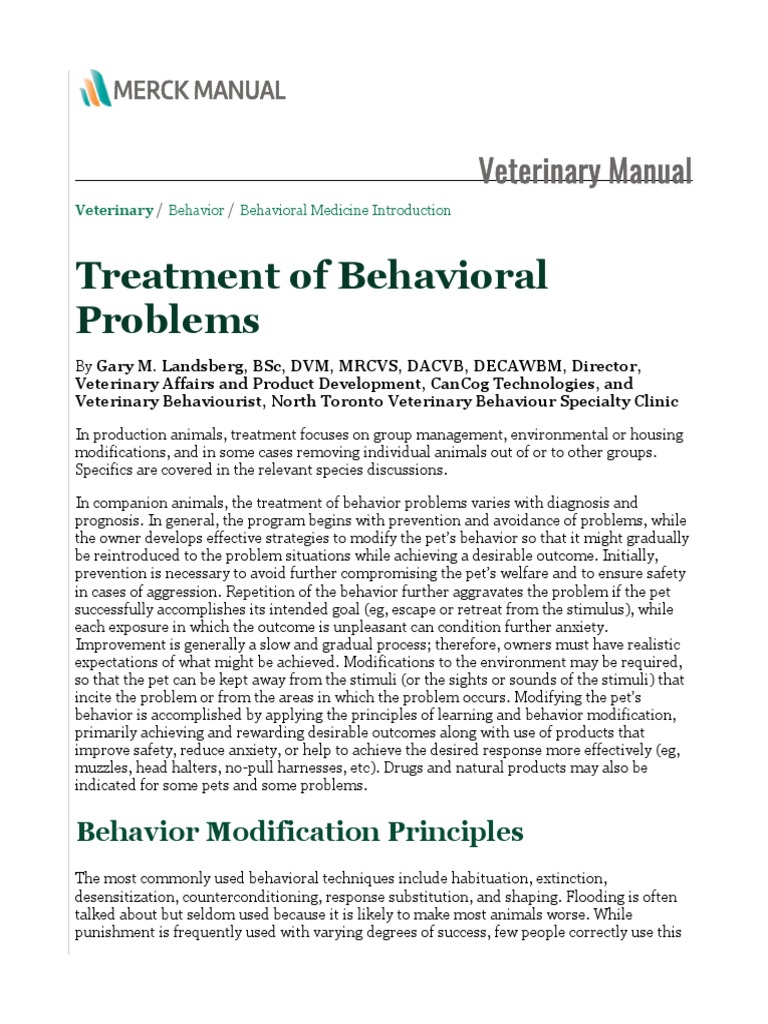 Treatment of Behavioral Problems - Behavior - Merck Veterinary | PDF ...