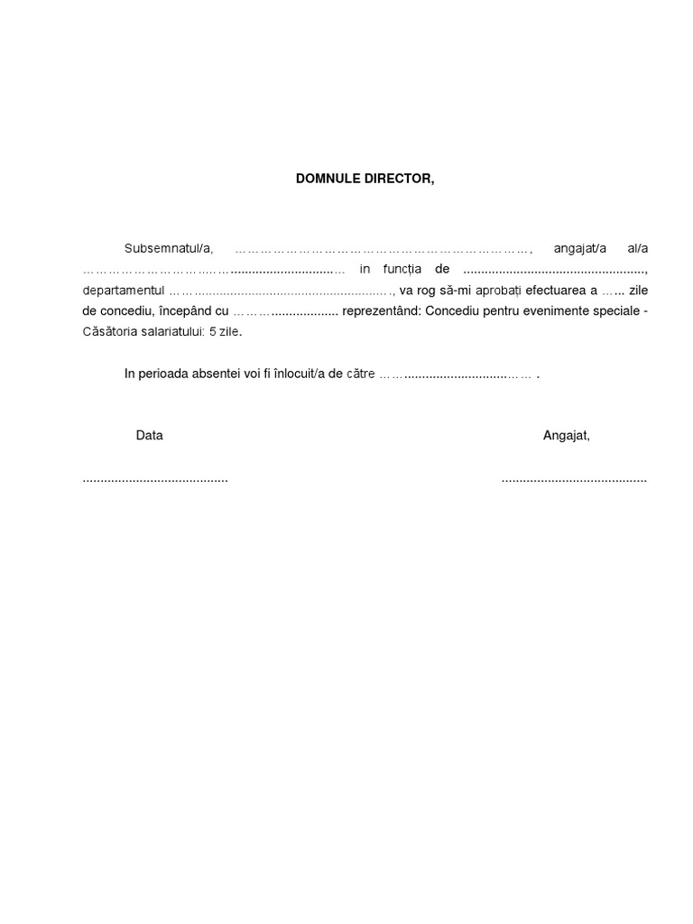 Cerere Concediu de Odihna Casatorie