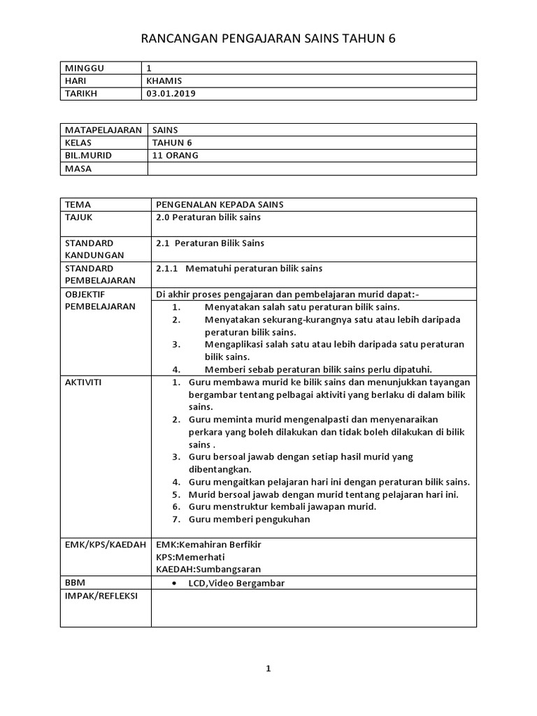 Contoh Rph Lengkap Mikroorganisma Tahun 6 Sains - HillaryatHolmes