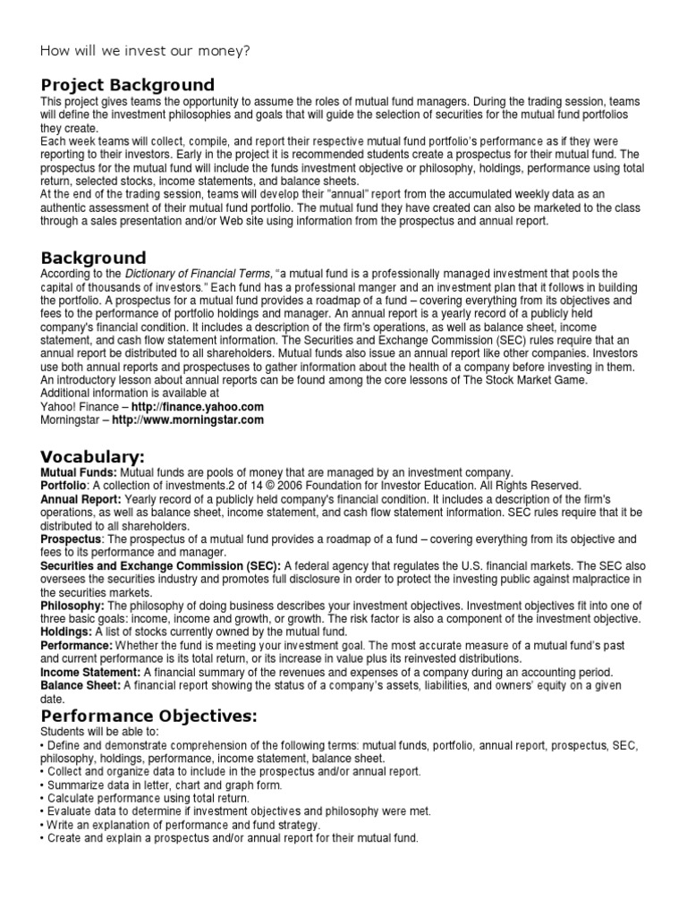 Project Background | PDF | Mutual Funds | Investor