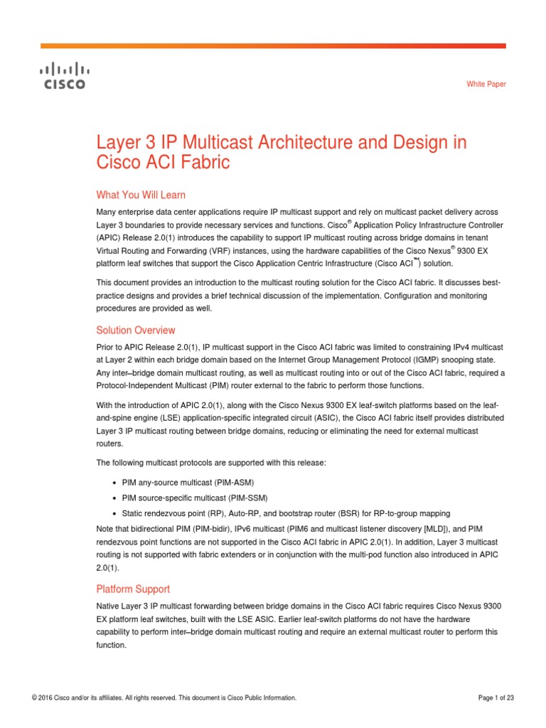 ACI Layer 3 IP Multicast White Paper c11 737592 | PDF | Network Switch ...